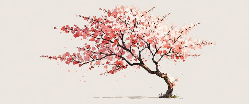 A Single Cherry Tree with Shining Parts, Illustration. Stock Illustration - Illustration of ...