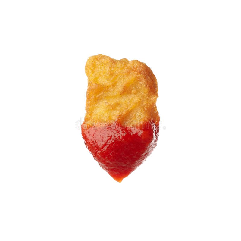 Single Chicken Nuggets with Ketchup Isolated on Background Stock Image ...
