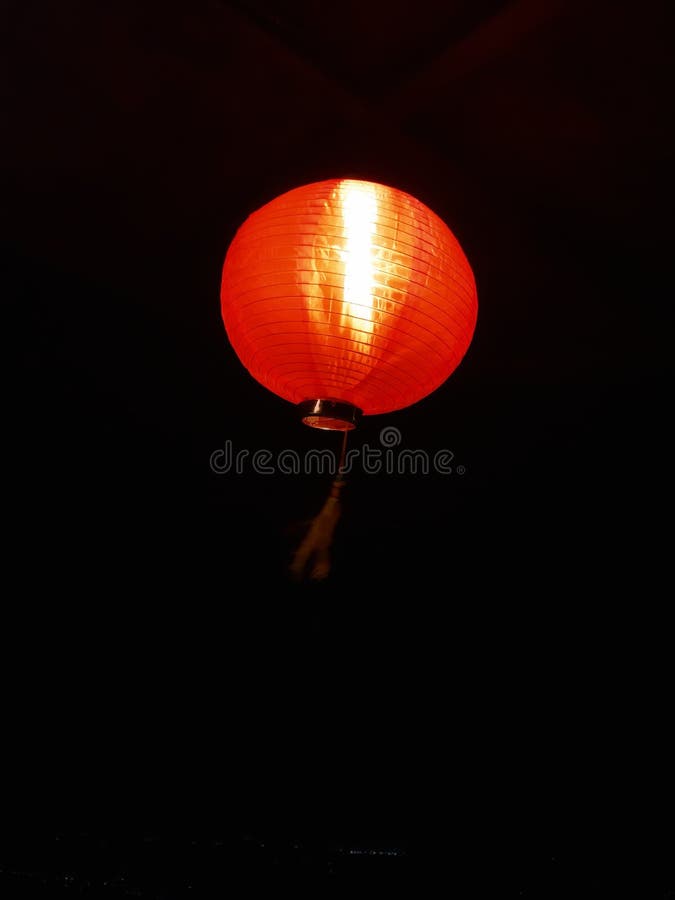 Single Chinese Lantern in the Night Sky Stock Image - Image of single ...