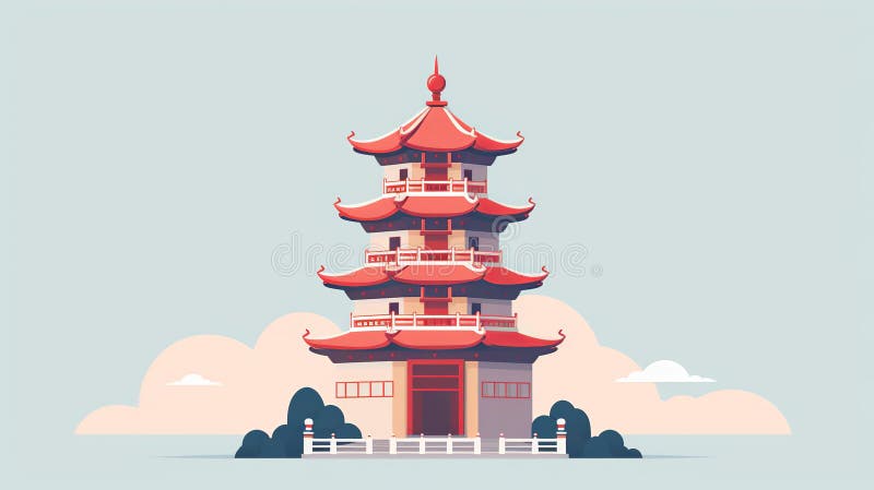 Single Chinese Tower Cartoon Flatflat Illustration Minimali, Generative ...