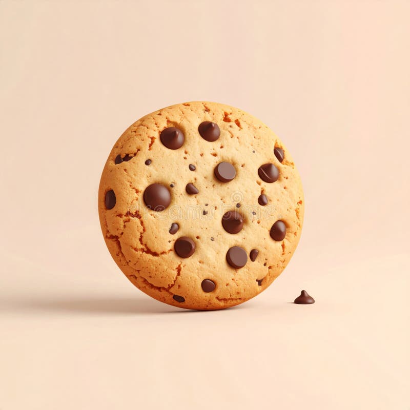 A Single Chocolate Chip Cookie on Beige Background Stock Illustration ...