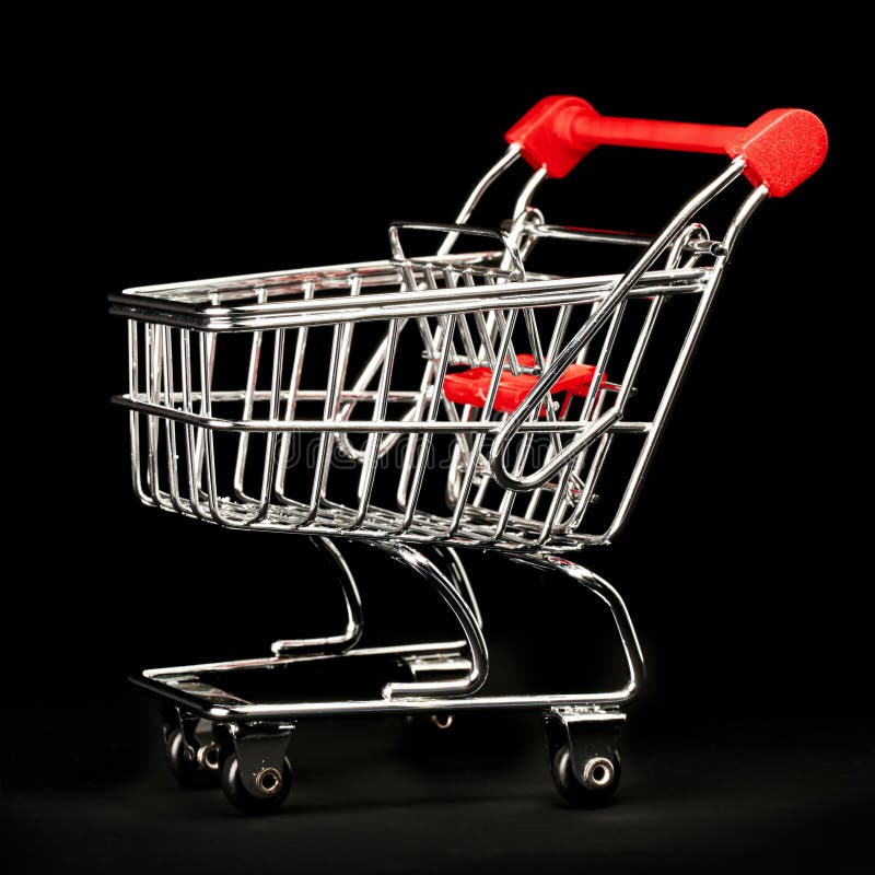 Single Chrome and Red Shopping Cart on Black Stock Photo - Image of ...