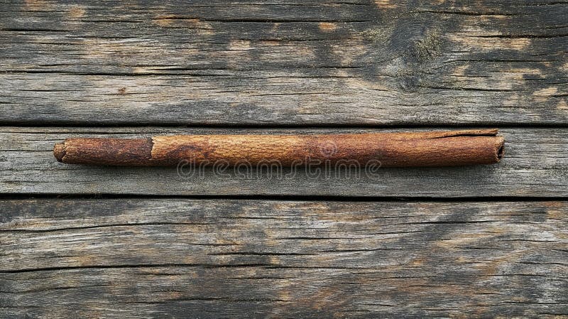 A Single Cinnamon Stick Placed on a Rustic Wooden Surface Pic Stock ...