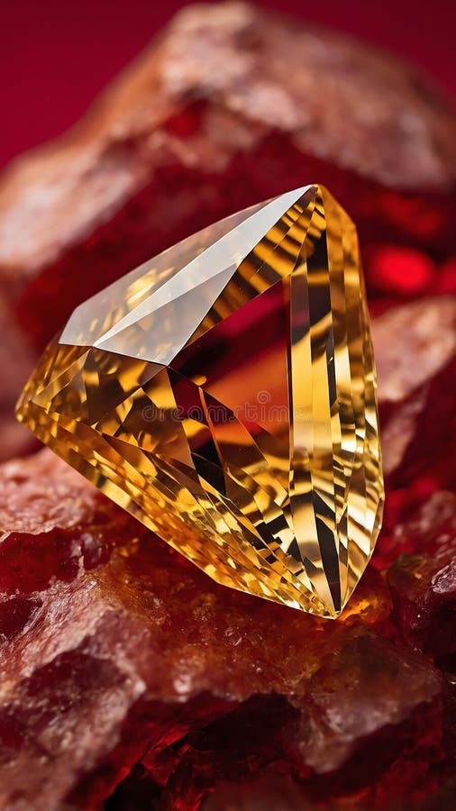 A Single Citrine Crystal is Featured on a Pure Red Bac Ai Generated ...