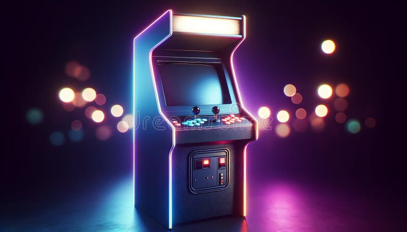 Single Arcade Game Unit with Vibrant Neon Lighting Stock Photo - Image ...