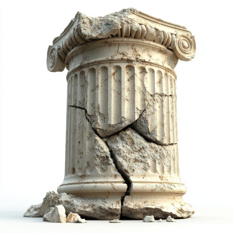 Single Classical Column, Fractured and Isolated on a White Background ...