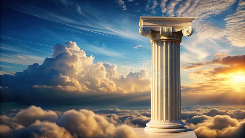 A Single Classical Column Stands Above the Clouds at Sunset ...