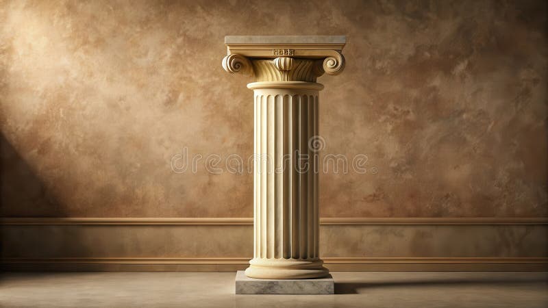 A Single Classical Column Stands Against a Textured Wall in a Room with ...
