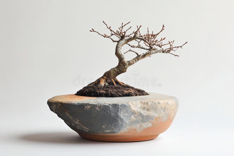 Single Clay Pot Small Bonsai Tree Styled Smooth Stone Stock Photos ...