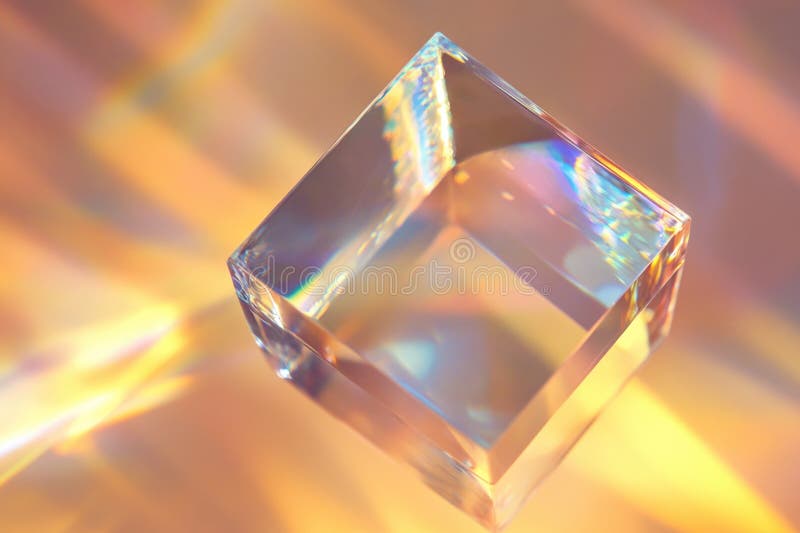 Single Clear Crystal Cube Sits Shiny Surface Stock Photos - Free ...