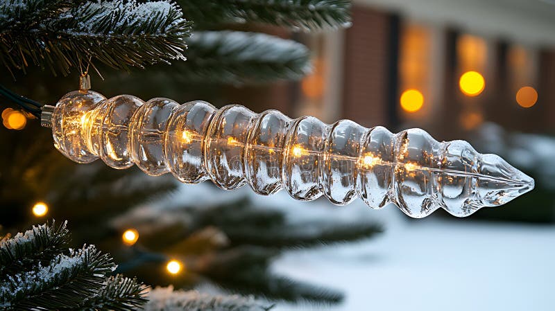 A Single Clear Glass Christmas Light Shaped Like an Icicle Hangs from a ...