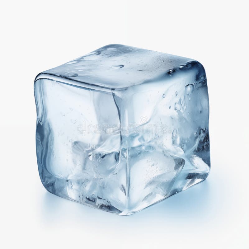 Single Clear Ice Cube with Water Droplets on White Background Stock ...