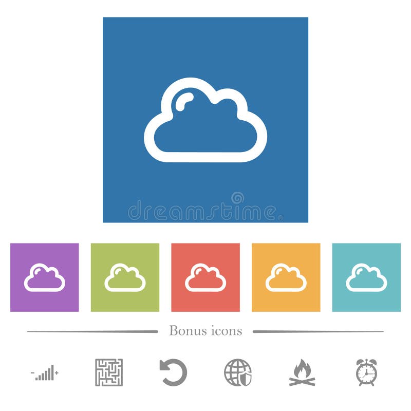 Single Cloud Flat White Icons in Square Backgrounds Stock Vector ...