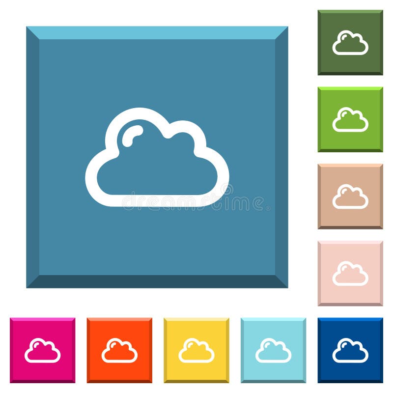 Single Cloud White Icons on Edged Square Buttons Stock Vector ...