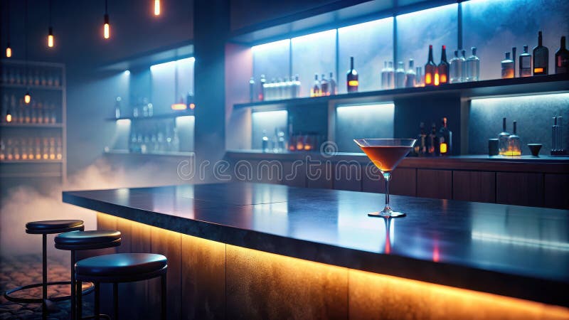 A Single Cocktail on a Dark Bar Top in a Dimly Lit Lounge. Generative ...