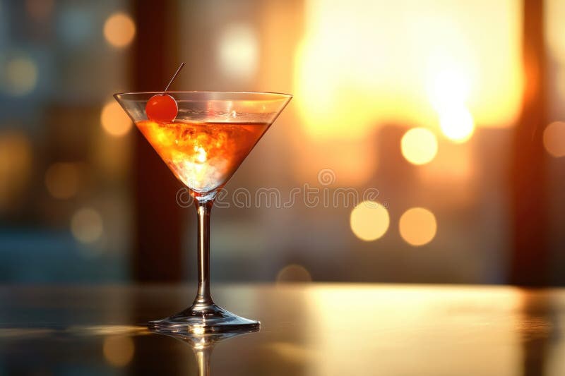 A Single Cocktail Glass with a Cherry on the Rim, Ready for Use Stock ...