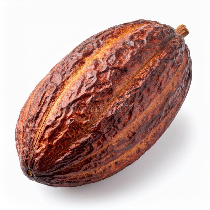 A Single Cocoa Pod with Brown and Textured Surface on White Background ...