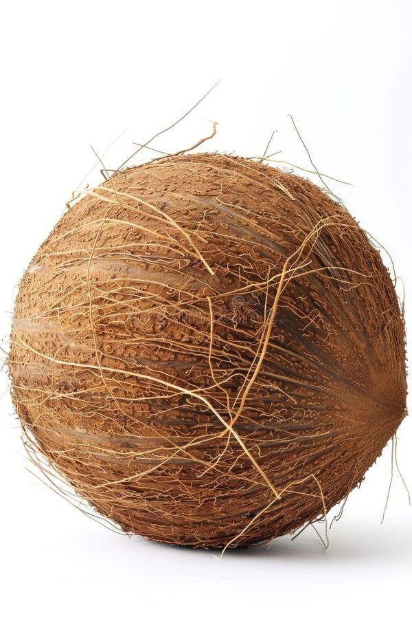 A Single Coconut Sits on a White Surface Stock Photo - Image of ...