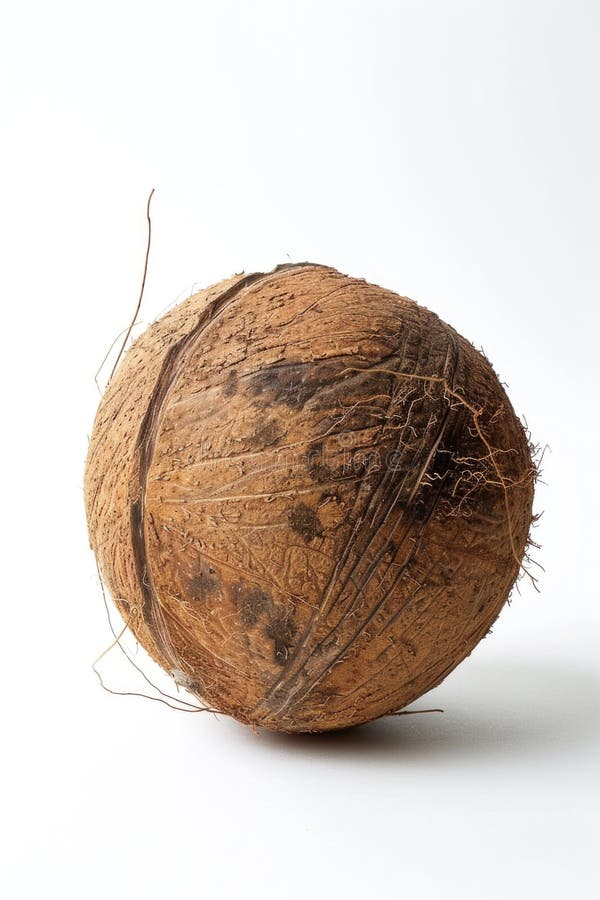 A Single Coconut Sitting on a White Surface Stock Photo - Image of life ...