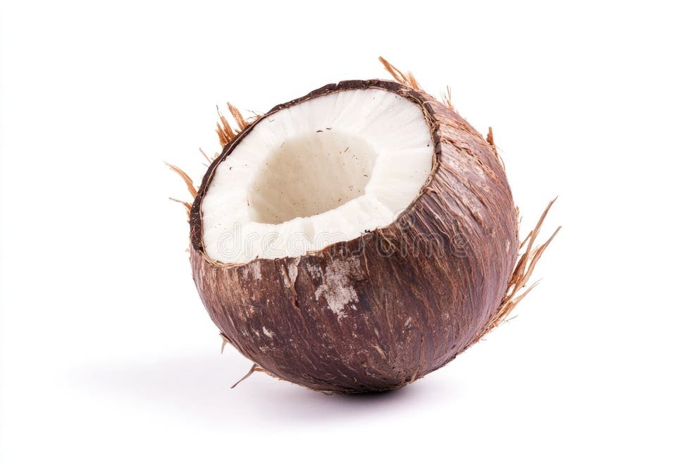 A Single Coconut Sitting on a White Surface Stock Image - Image of prop ...