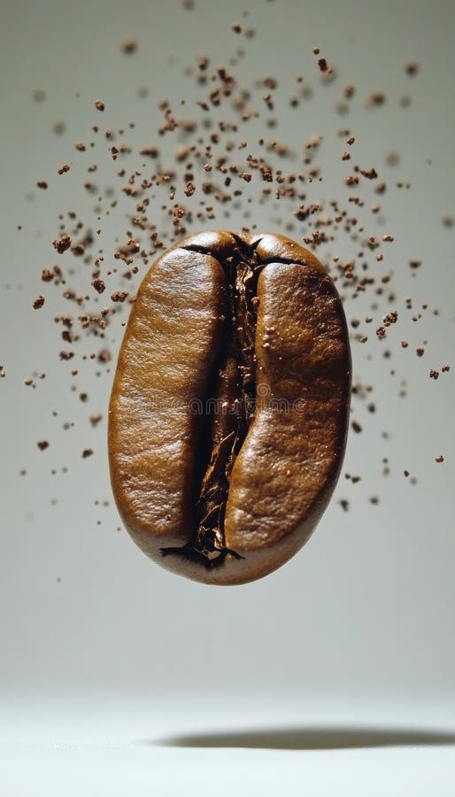 Single Coffee Bean, Levitating and Surrounded by Coffee Grounds on a ...