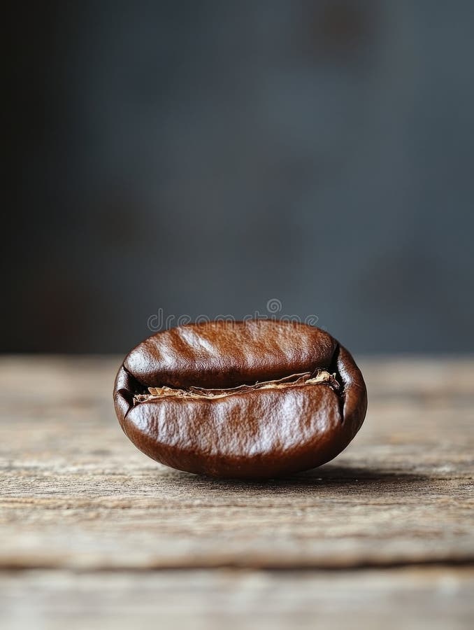 Single Coffee Bean on Rustic Wooden Table Surface. Stock Image - Image ...
