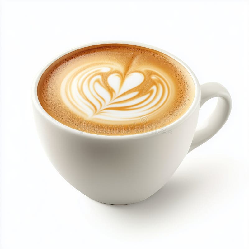 A Single Coffee Cup with Latte Art, Isolated on White Background Stock ...