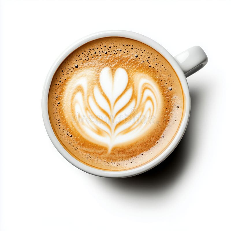 A Single Coffee Cup with Latte Art, Top View, Isolated on White ...