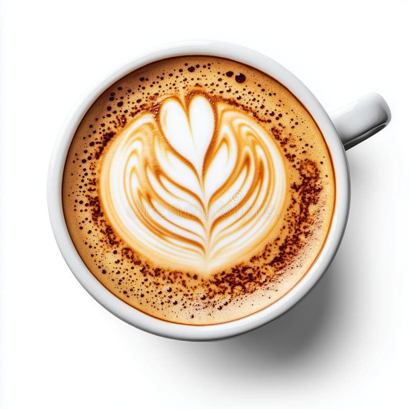 A Single Coffee Cup with Latte Art, Top View, Isolated on White ...