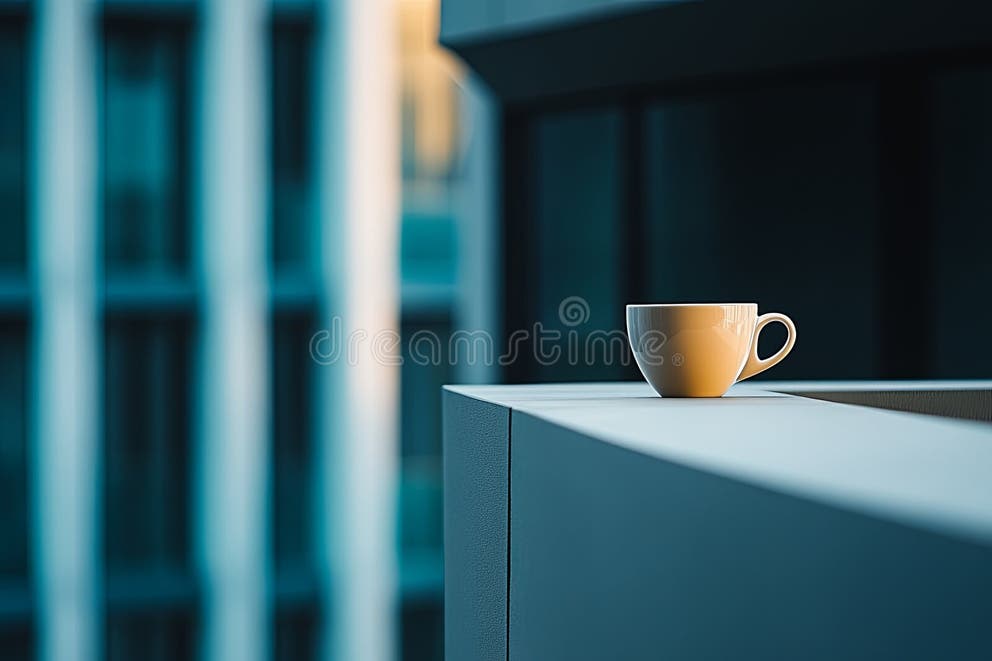A Single Coffee Cup Placed on the Ledge of a Modern Building Balcony ...