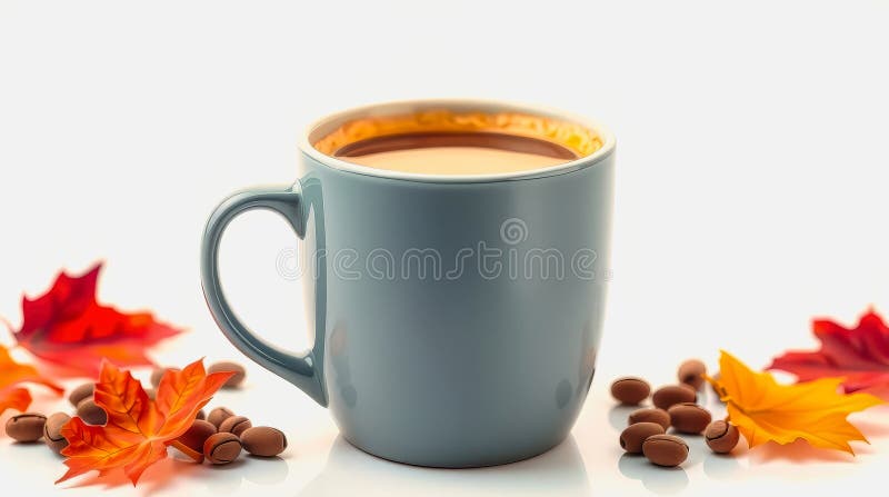 A Single Coffee Mug with Autumn Leaves Stock Illustration ...