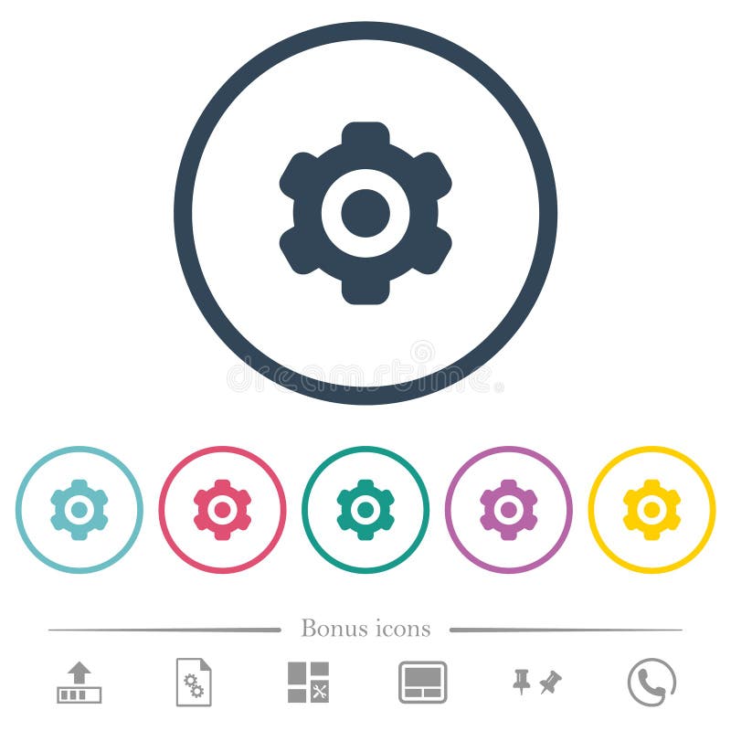 Single Cogwheel Solid Flat Color Icons in Round Outlines Stock Vector - Illustration of gyrate ...