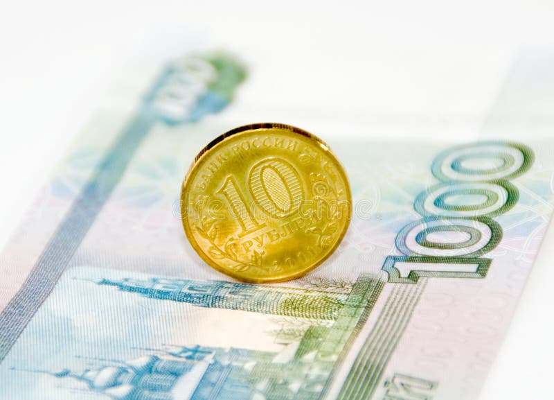 Single Coin on the Banknote Close Stock Image - Image of income, change ...