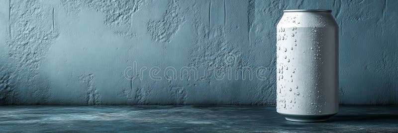 Single Cold Aluminum Can with Condensation on Blue Textured Background ...
