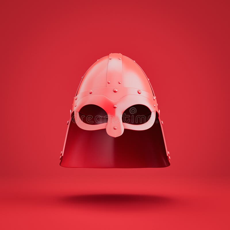 Single Color Red Medieval Knight Helmet. Front View Ancient Warrior ...