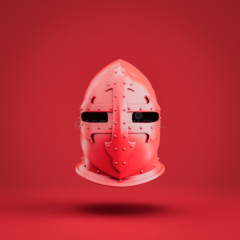 Single Color Red Medieval Knight Helmet. Front View Ancient Warrior ...