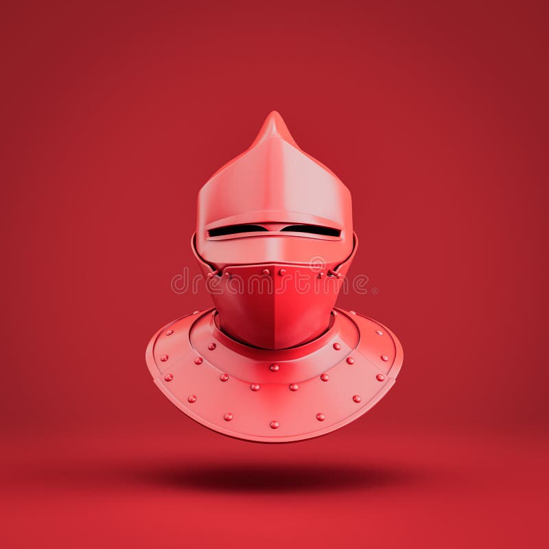 Single Color Red Medieval Knight Helmet. Front View Ancient Warrior ...