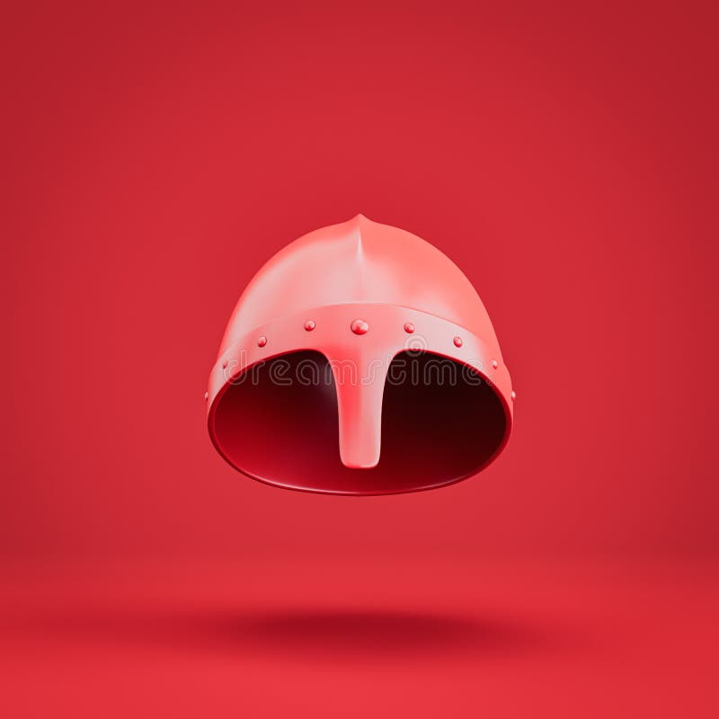 Single Color Red Medieval Knight Helmet. Front View Ancient Warrior ...