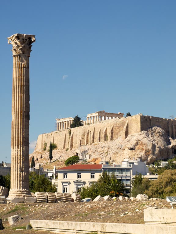 Single Column of Zeus Temple, and Parthenon Stock Image - Image of ...