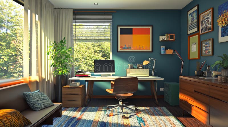 A Single Compact Home Office Setup Styled in a Bright Modern Interior ...