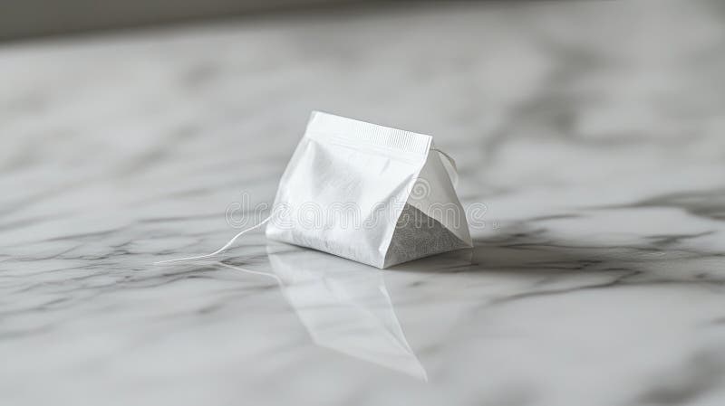 A Single Compostable Tea Bag Styled on a Smooth Marble Table. Picture ...