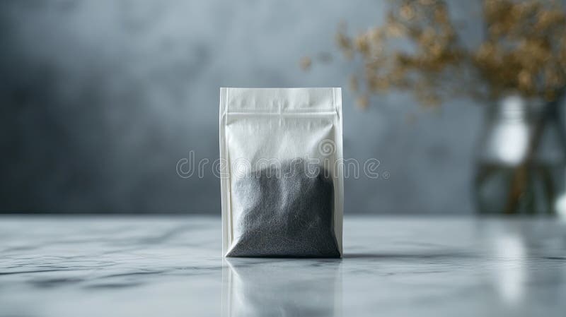 A Single Compostable Tea Bag Styled on a Smooth Marble Table. Picture ...
