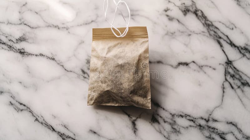 A Single Compostable Tea Bag Styled on a Smooth Marble Table. Picture ...