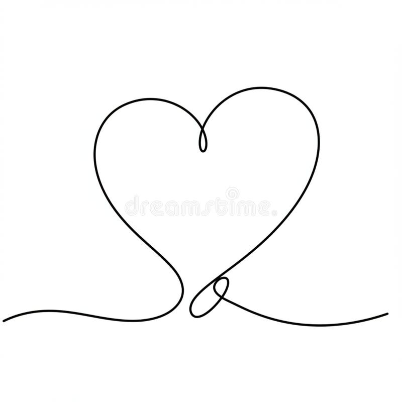 A Single Continuous Black Line Forms a Heart Shape on a White ...