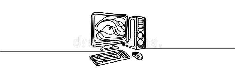 A Single Continuous Drawing of a Processor Computer and a Screen ...