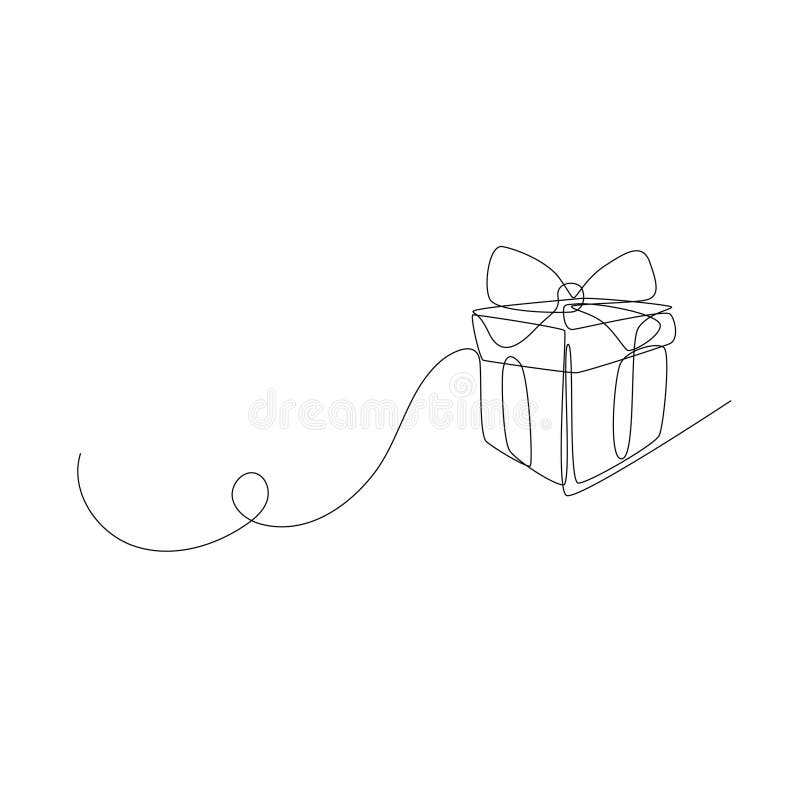 Single Continuous Line Art Drawing of Gift Box. Linear Present Stock ...