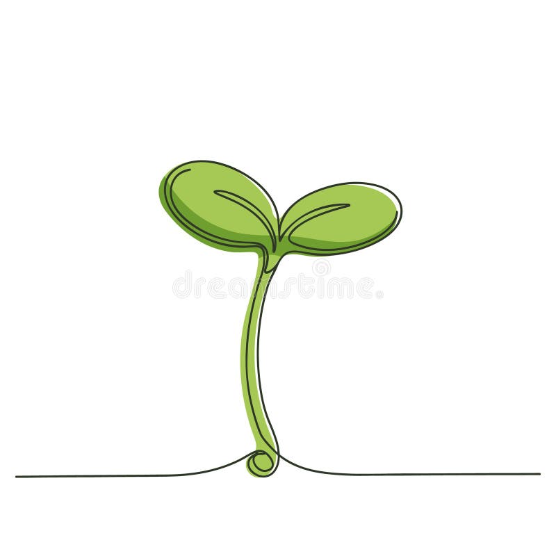 Single Continuous Line Art Sprout Growth Isolated on White Background ...
