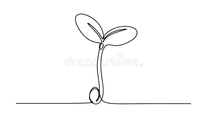 Single Continuous Line Art Sprout Growth Isolated on White Background ...