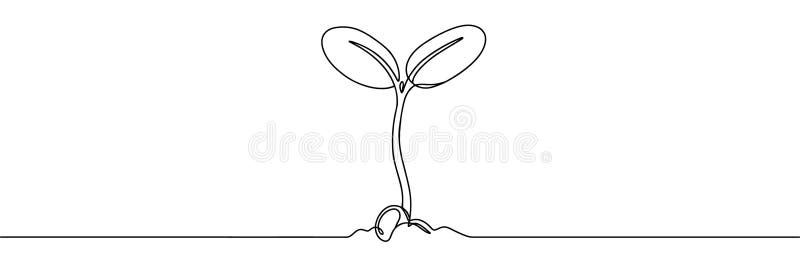 Single Continuous Line Art Sprout Growth Isolated on White Background ...