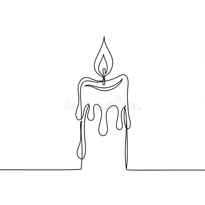 A Single Continuous Line Drawing of a Candle with Melted Wax Drips and ...